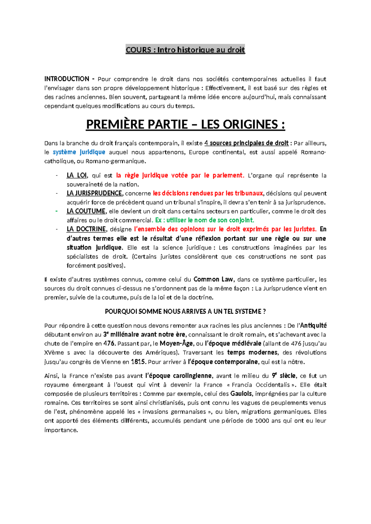 Copie de Cours Roumy - COURS : Intro historique au droit INTRODUCTION ...