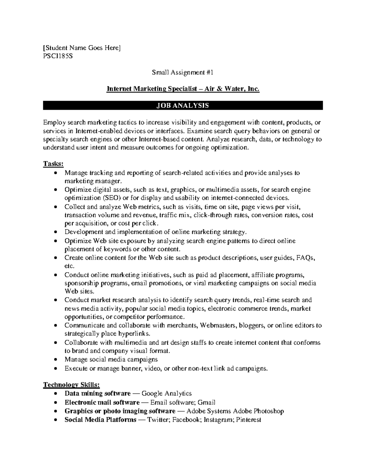 Small Assignment #1 - Sample 1 - [Student Name Goes Here] PSCI185S ...