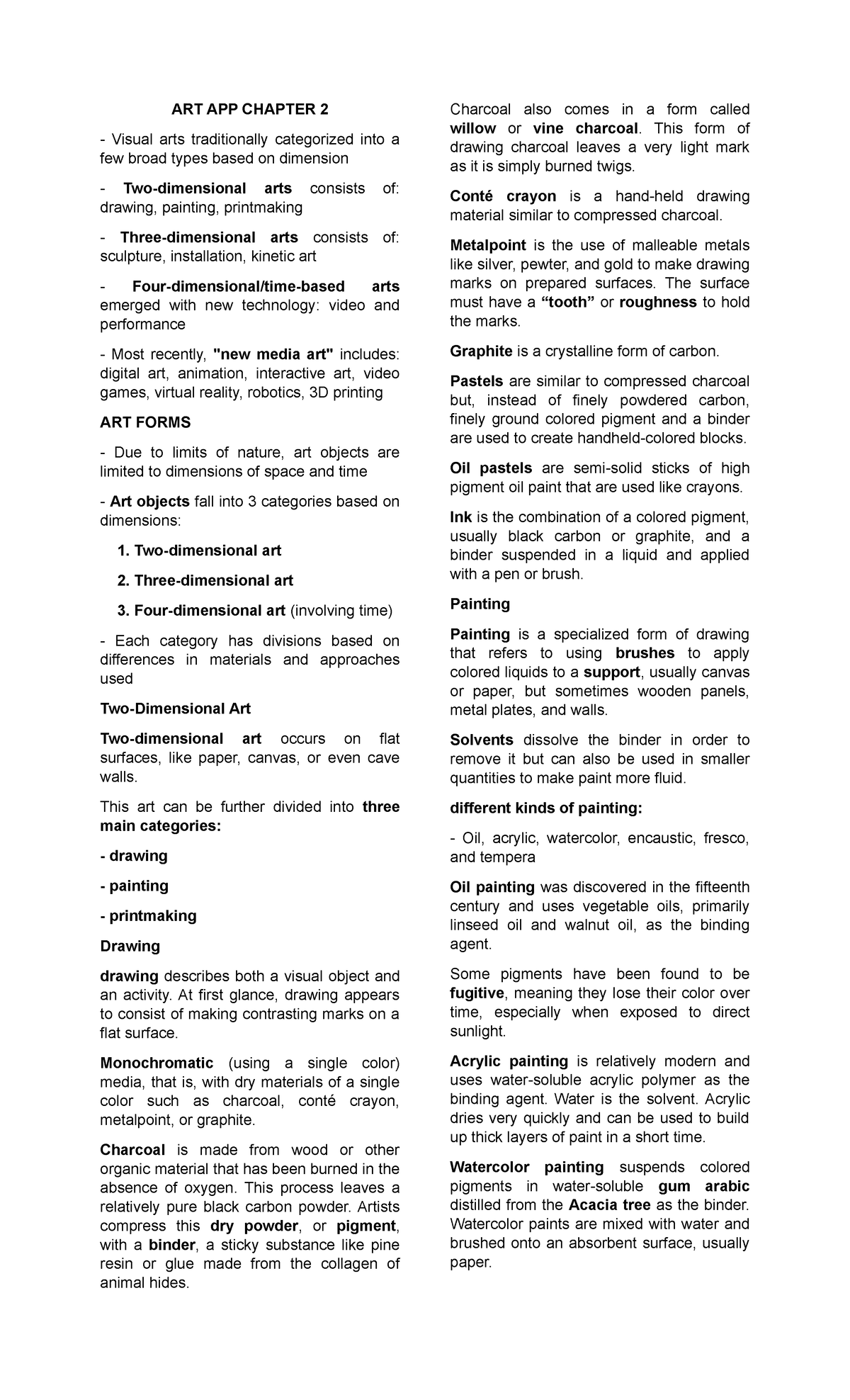 ART APP Chapter 2 - Lecture Notes - ART APP CHAPTER 2 Visual arts ...