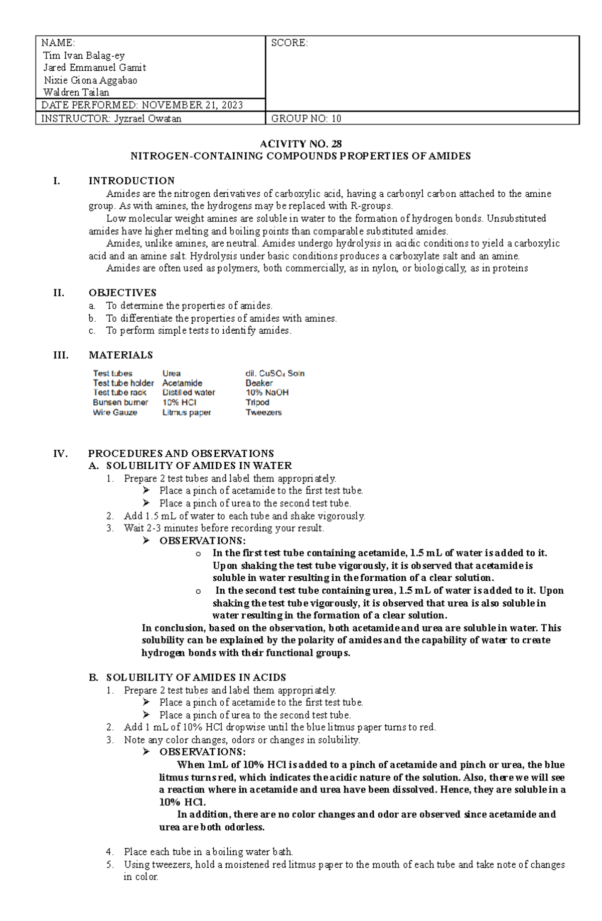 LAB ACT ACT 28 - Laboratory Activity for the subject of organic ...