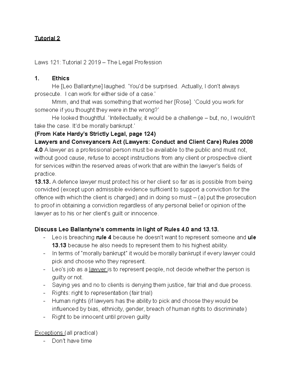 Tutorial 2 - legal profession - Tutorial 2 Laws 121: Tutorial 2 2019 ...