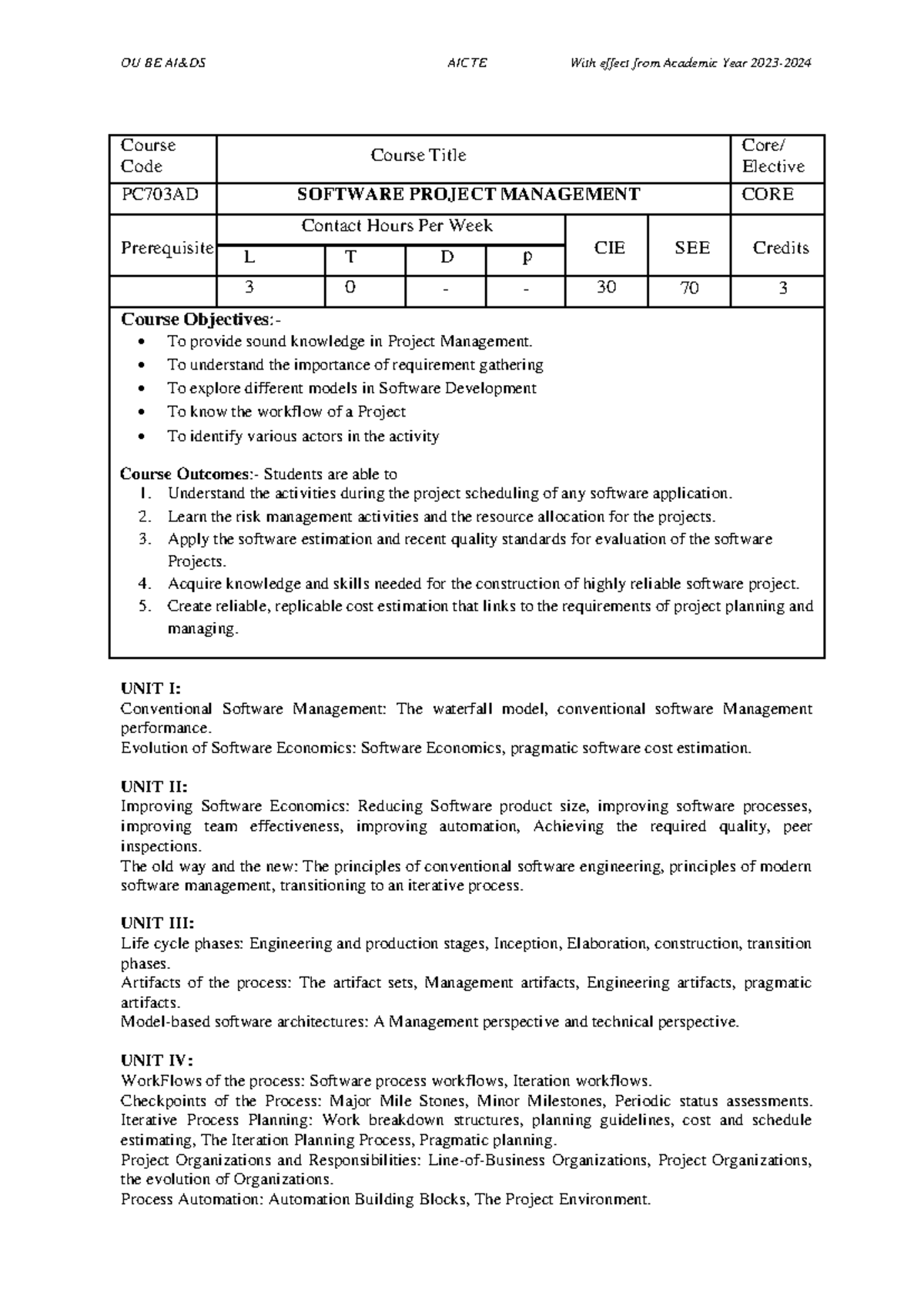 SPM Updated Syllabus - OU BE AI&DS AICTE With effect from Academic Year ...