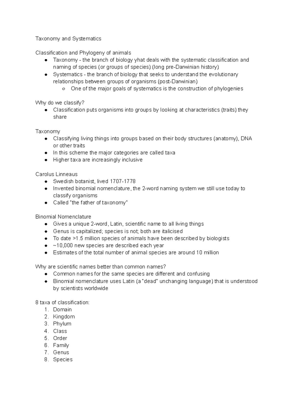 Taxonamy and Systematics - Taxonomy and Systematics Classification and Phylogeny of animals ...