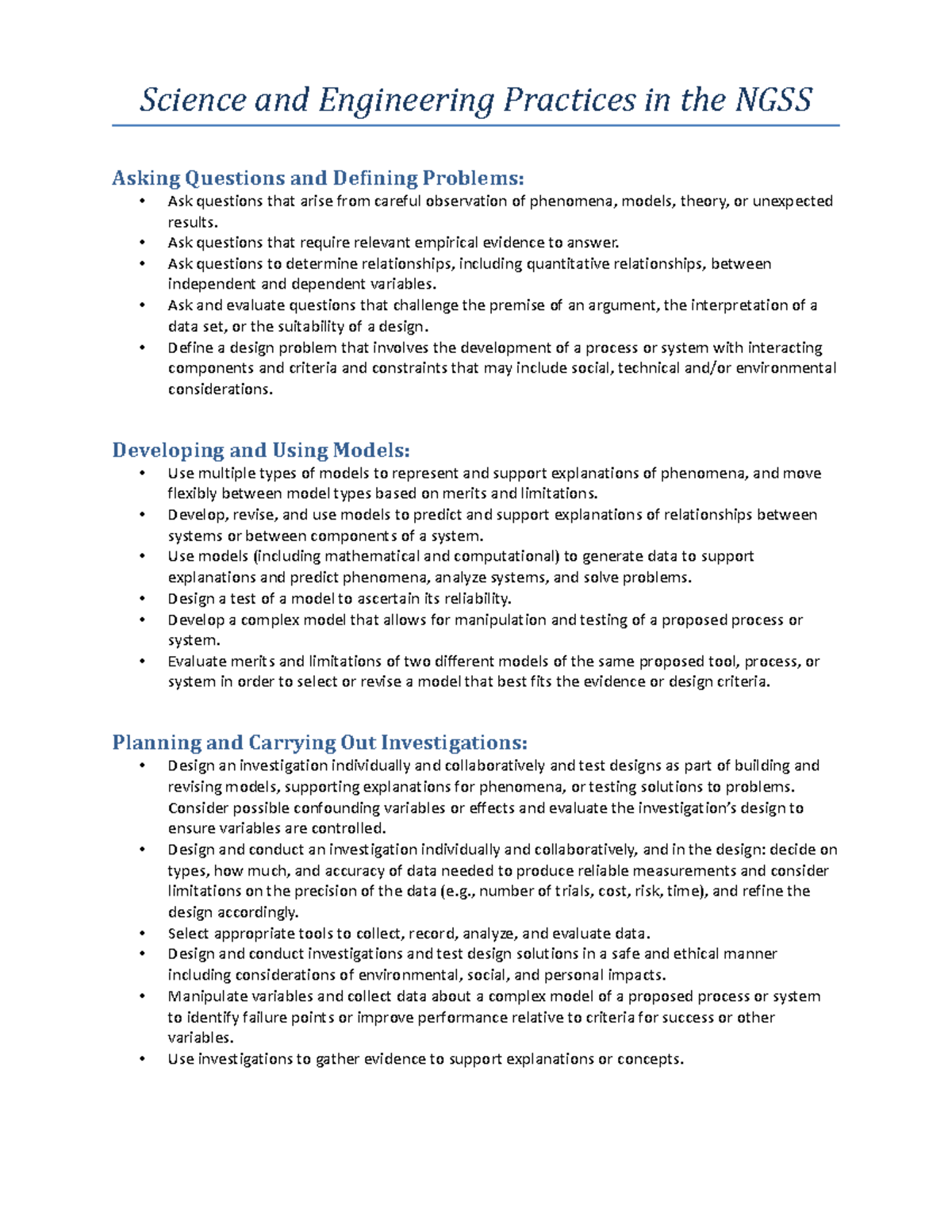 NGSS 13-14 - Standards - Science and Engineering Practices in the NGSS ...