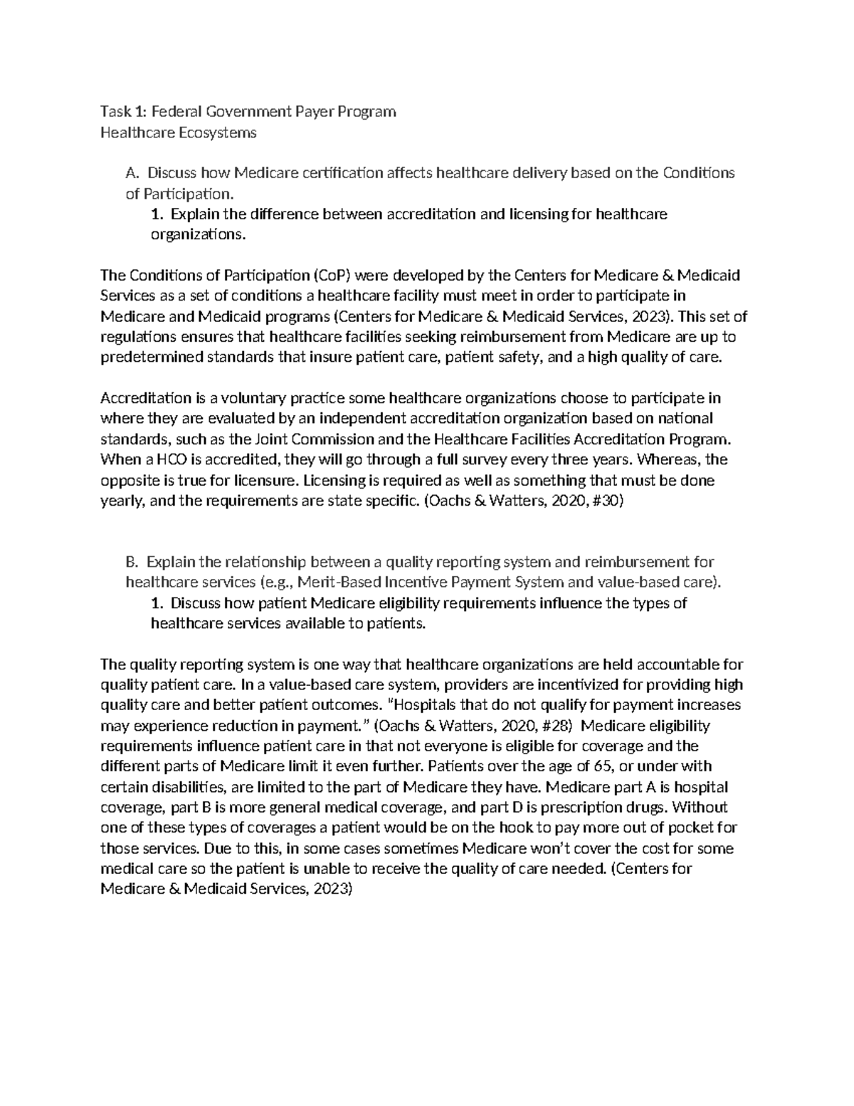 C799 Task 1 - Task 1 - Task 1: Federal Government Payer Program ...