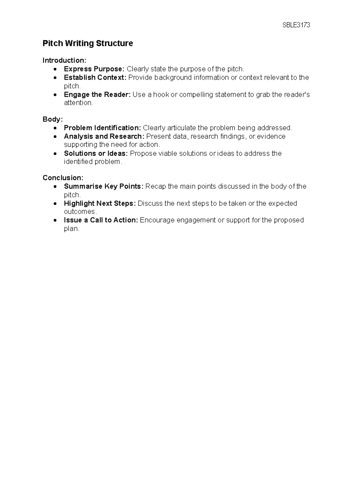 Structuring a Pitch Writing - Pitch Writing Structure Introduction ...