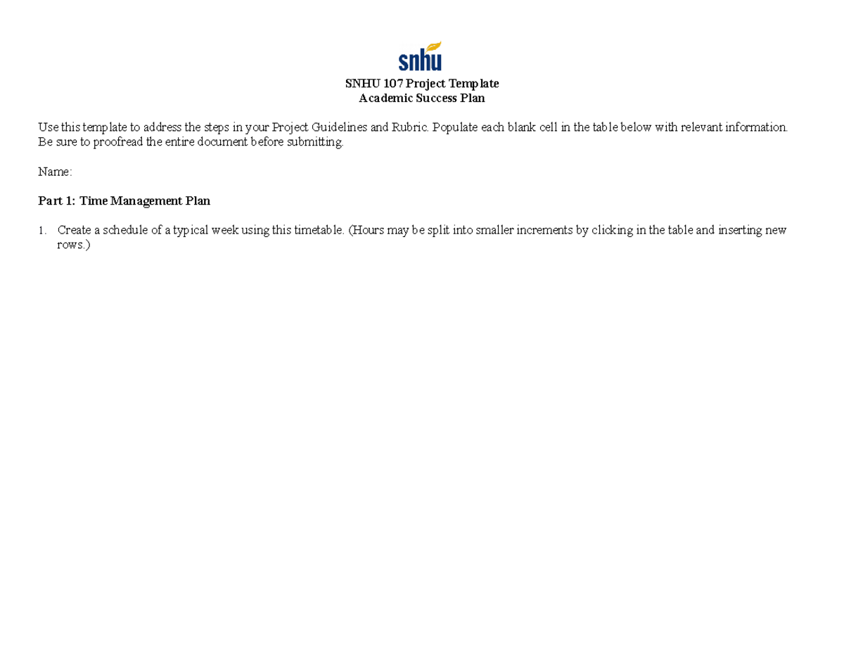 SNHU 107 Project Template - SNHU 107 Project Template Academic Success ...