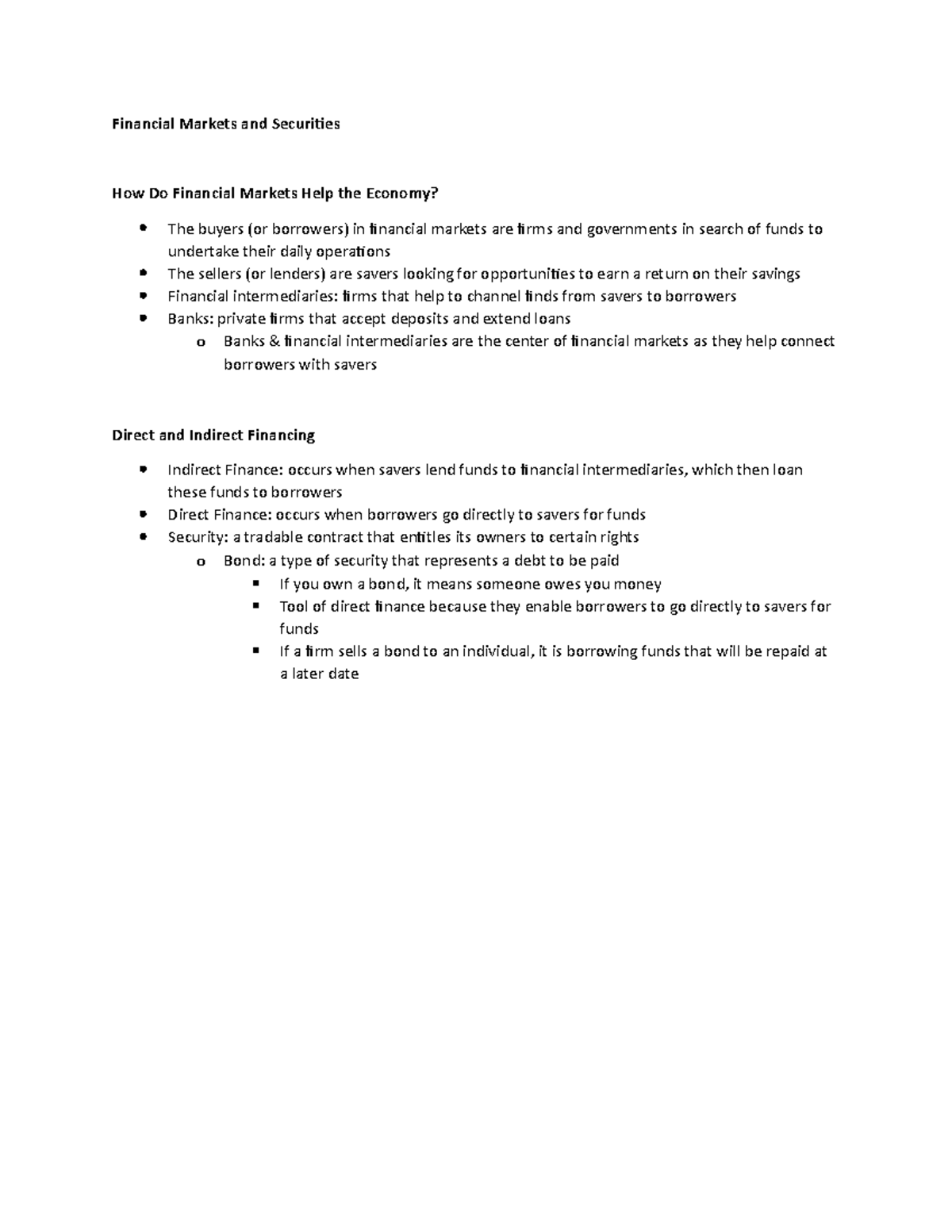 Chapter 10 Textbook Notes (Financial Markets and Securities ...