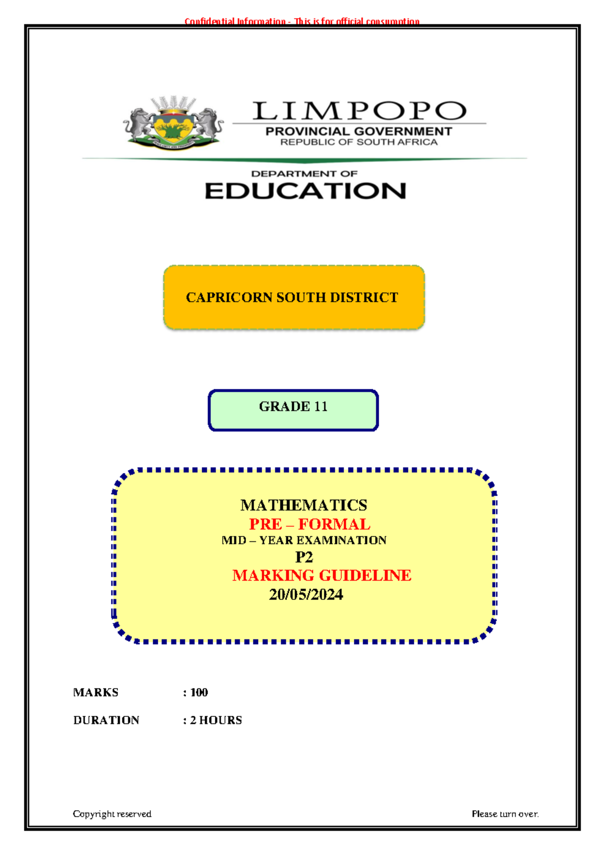 2024 Memorandum Maths Grade 11 PRE - Mathematics Pre exam Grade 11 1 ...
