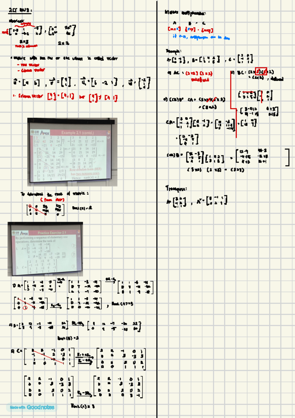 Calculus - 2 CT 112/3 : Matrix multiplication : matrices : A B = C ...