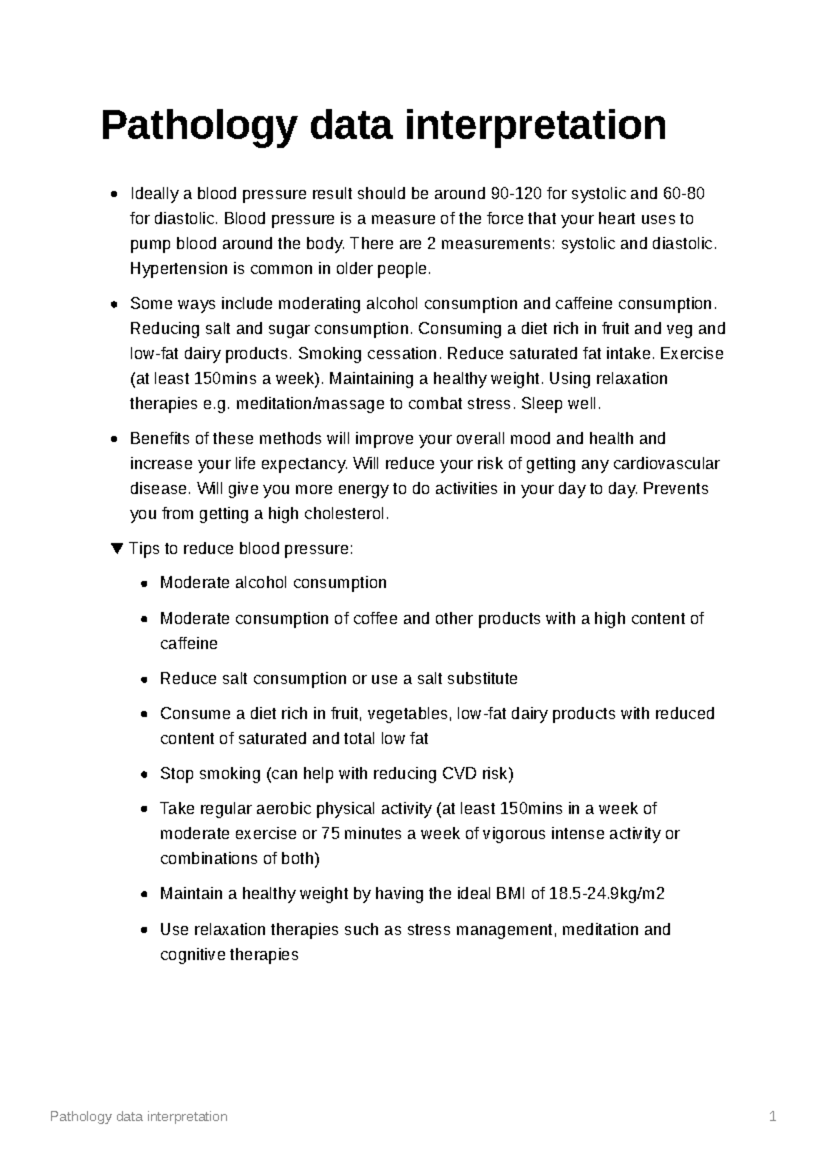 Pathology data interpretation - Ideally a blood pressure result should ...