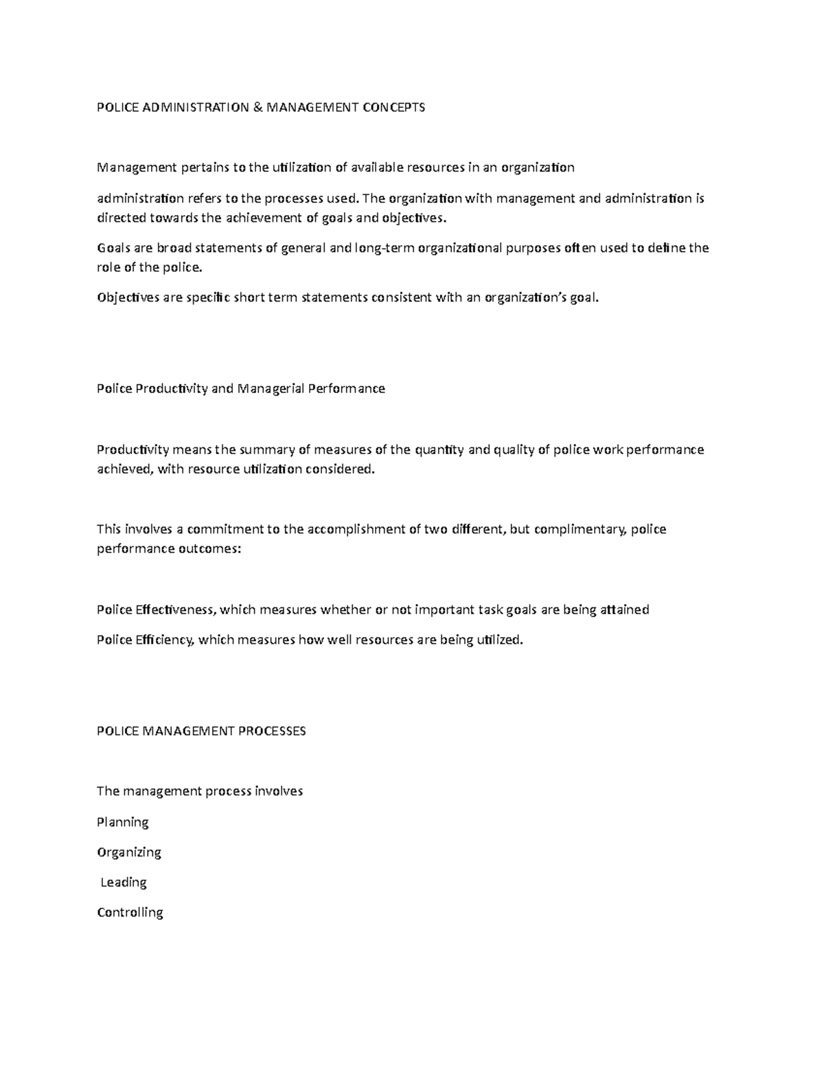 Police Administration Management Concepts - POLICE ADMINISTRATION ...