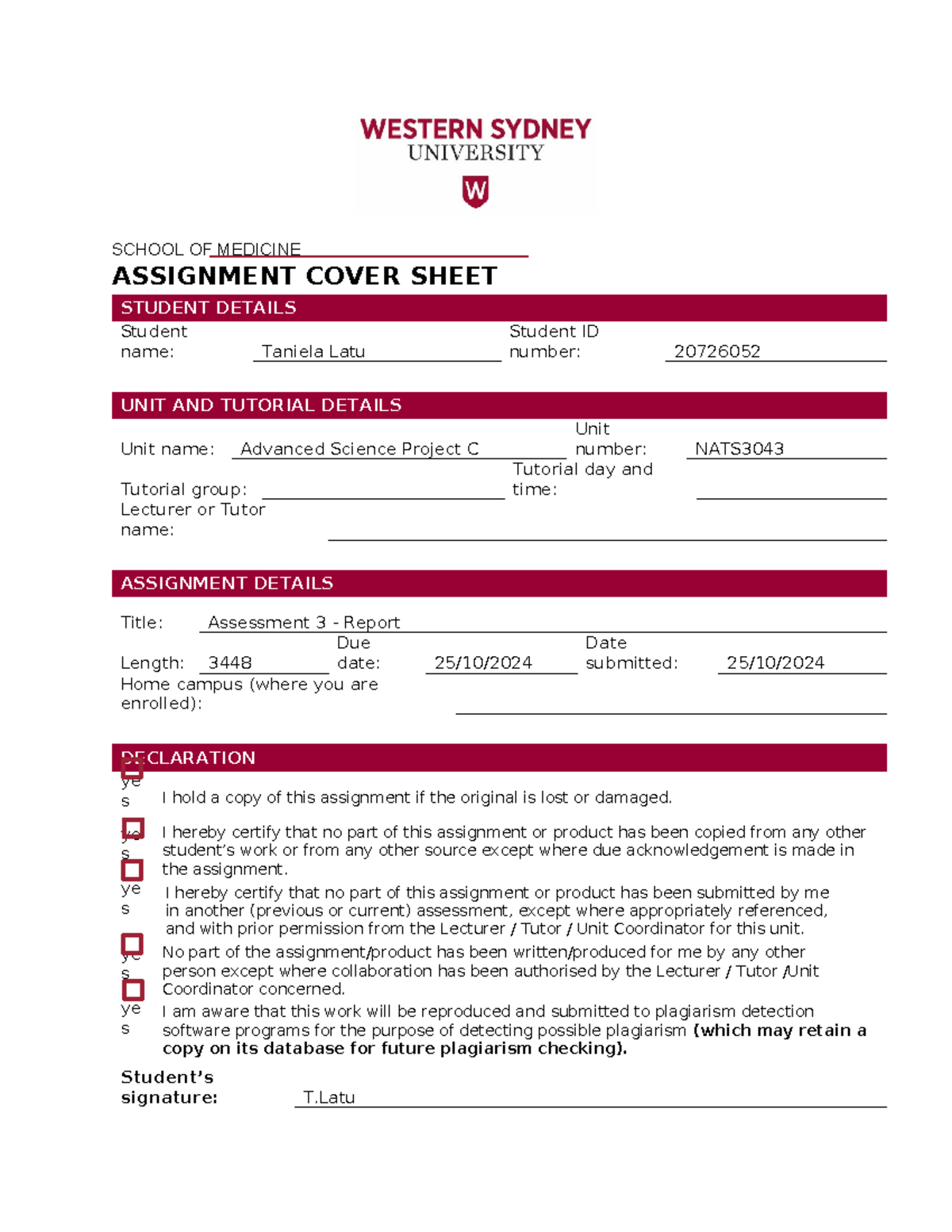 Advanced Science Project C - Report - ####### SCHOOL OF MEDICINE ...