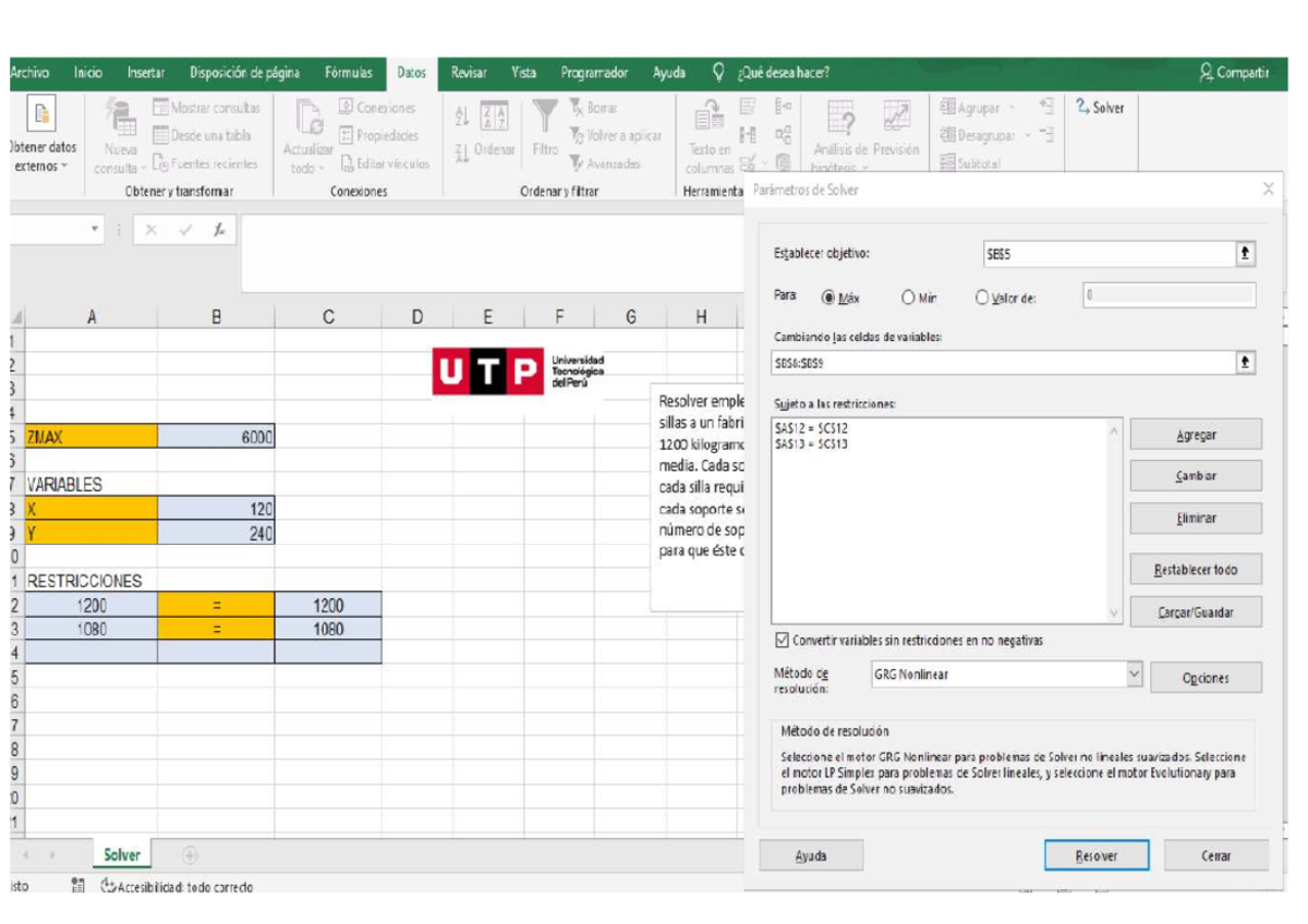Tarea - Optimización utilizando Excel con herramienta Solver - Herramientas informaticas para la ...
