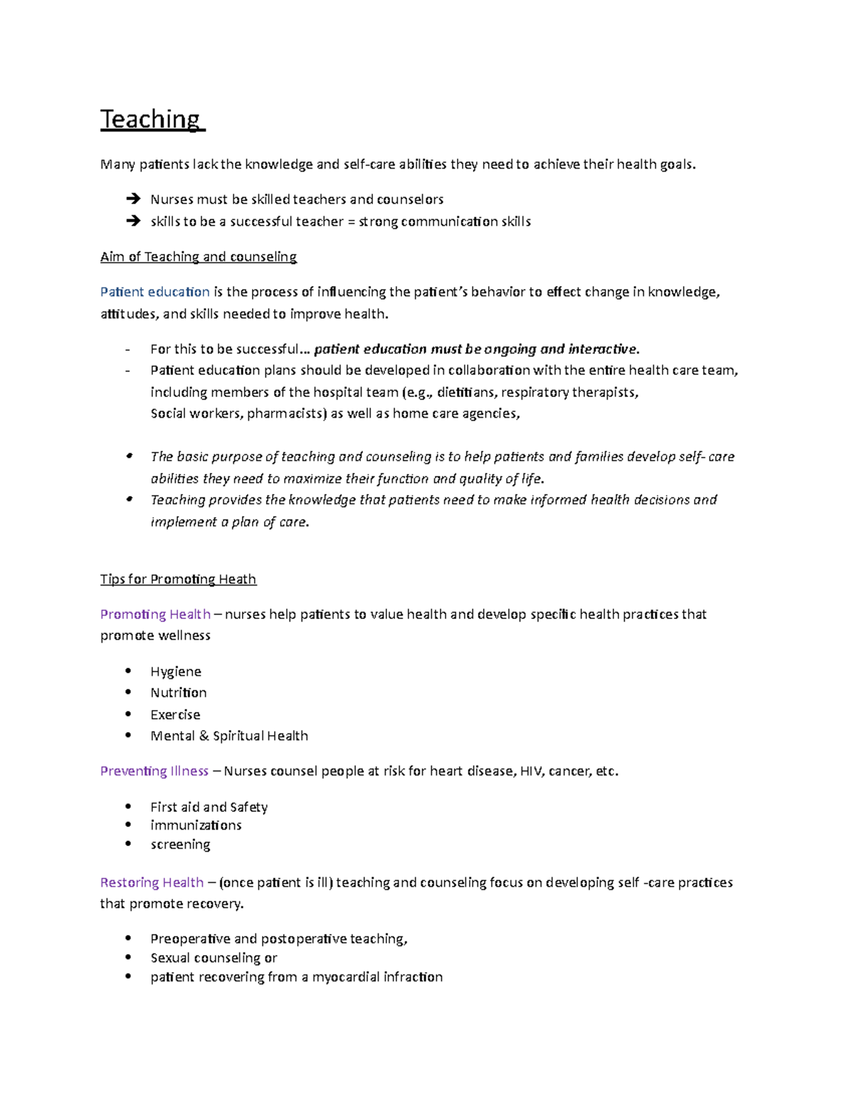 Teaching - Lecture - Text Book Summary - Teaching Many patients lack ...