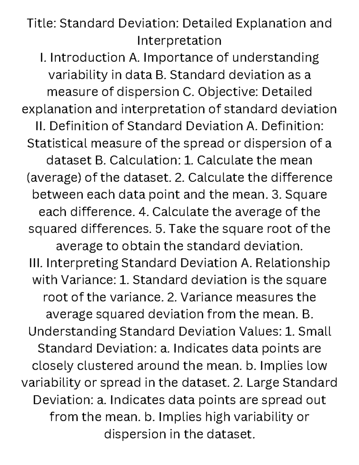Standard Deviation - Introduction A. Importance of understanding ...