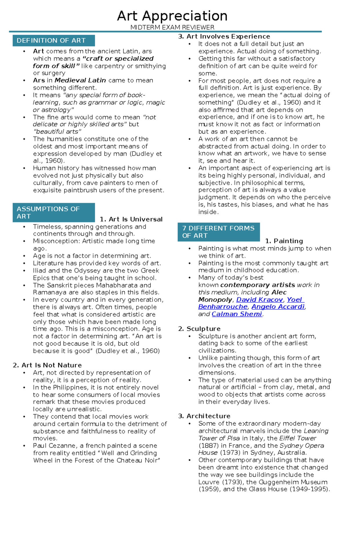 ART APP - Art Appreciation - MIDTERM EXAM REVIEWER Art comes from the ...