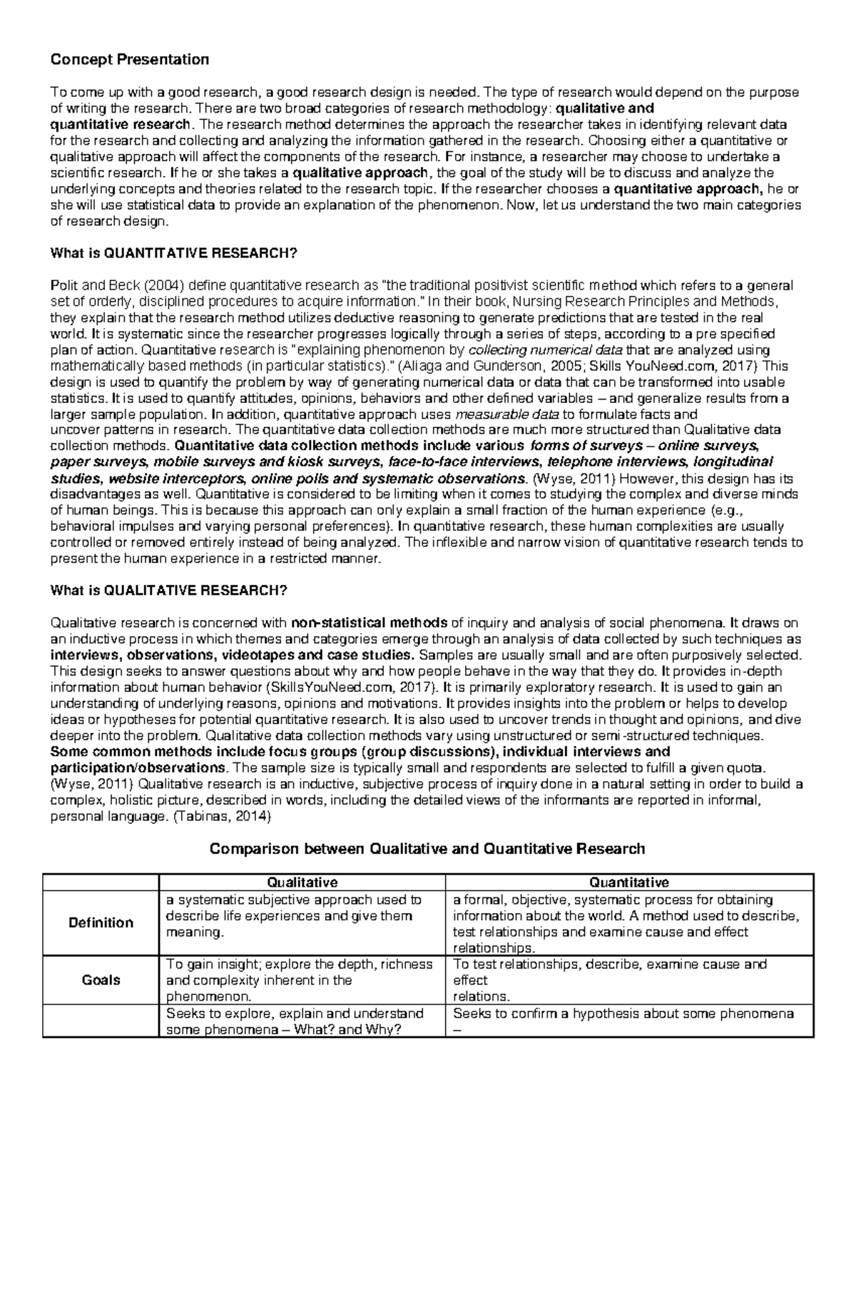 Week 3 Concept Presentation- qUANTITATIVE RESEARCH - Concept ...
