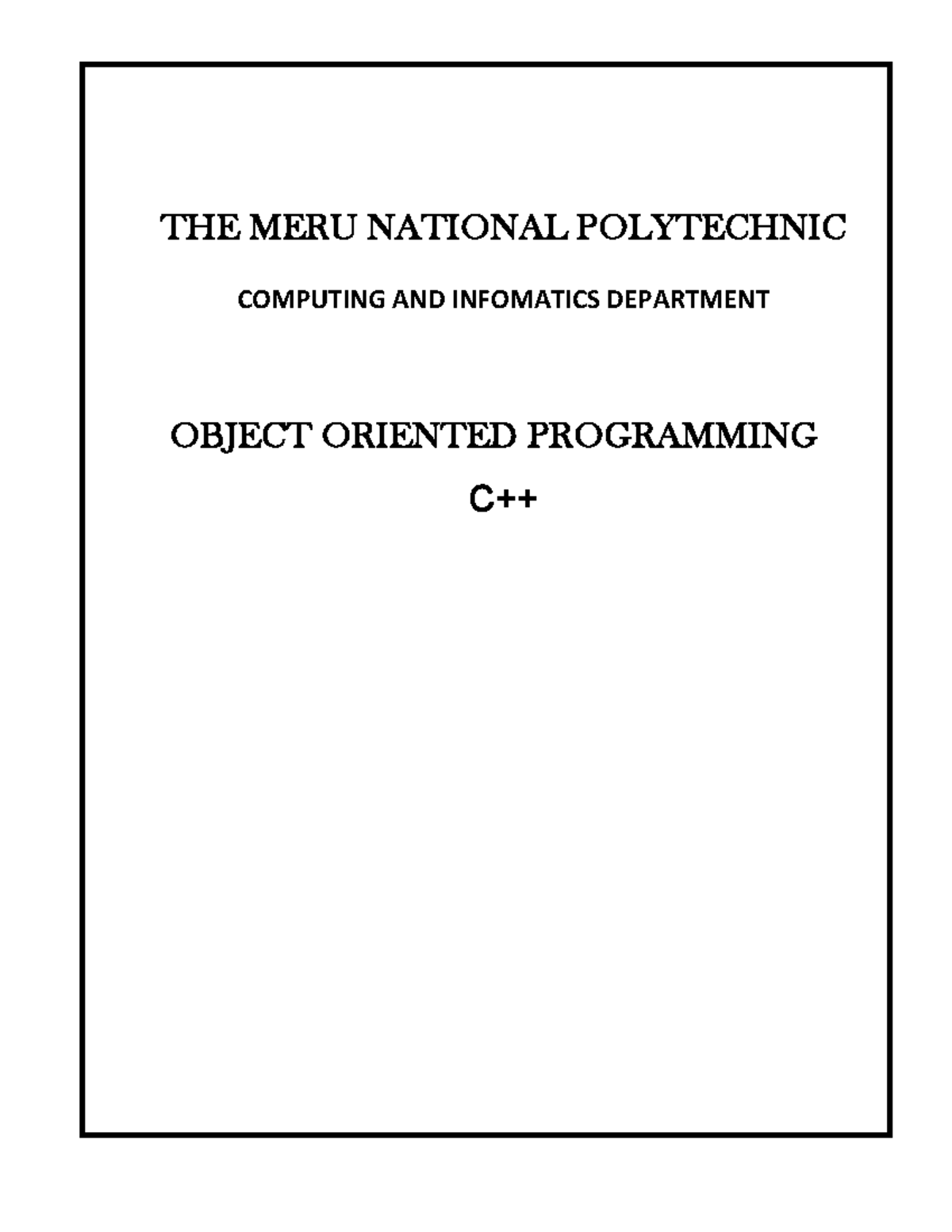 OOP Lecture Notes - contain of revision materials - OBJECT ORIENTED ...