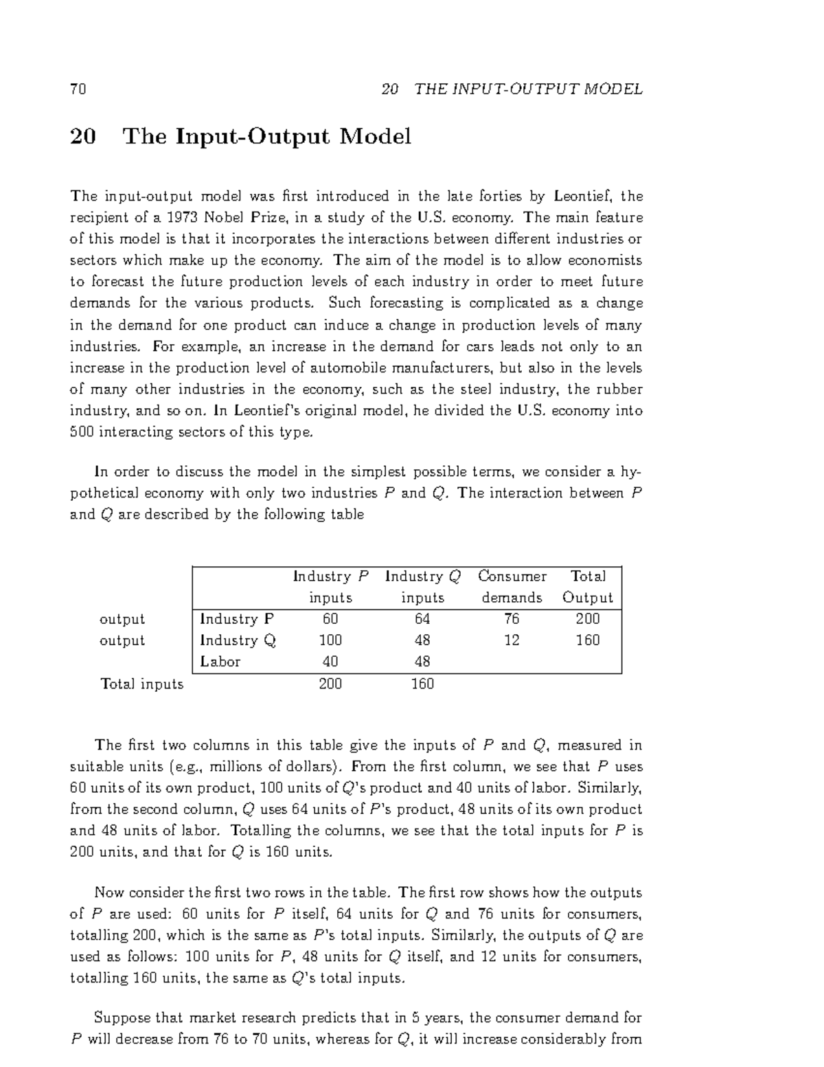 Math120 Lecture Notes 20 The Input Output Model 70 20 20 The Input Output Model The Input 