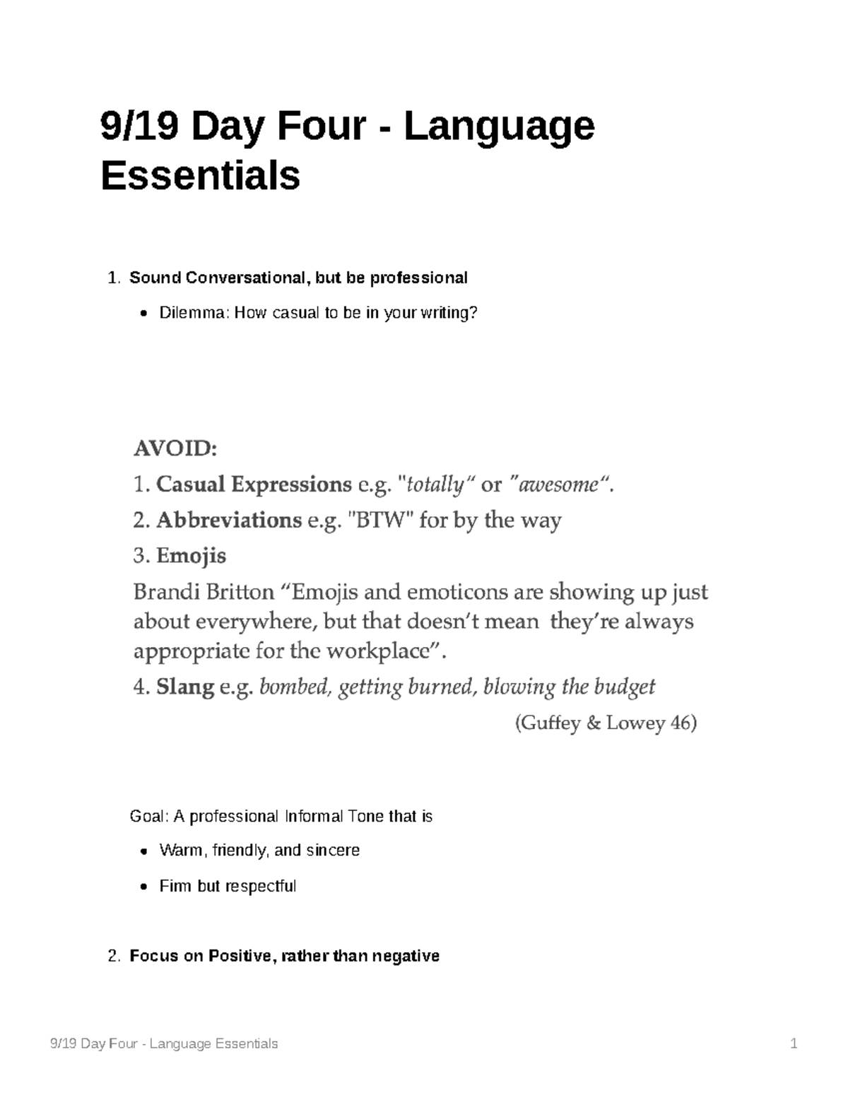 919 Day Four - Language Essentials - 9/19 Day Four - Language ...