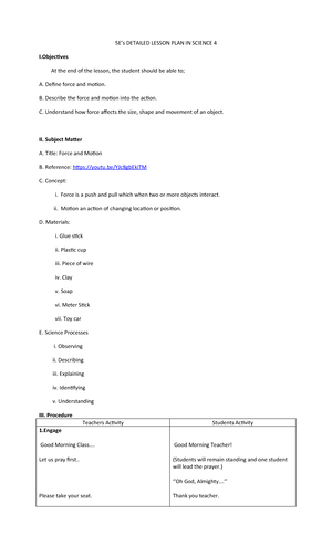 5E's LP in Science 3 - Lesson Plan for your subject. - BALLESTEROS ...