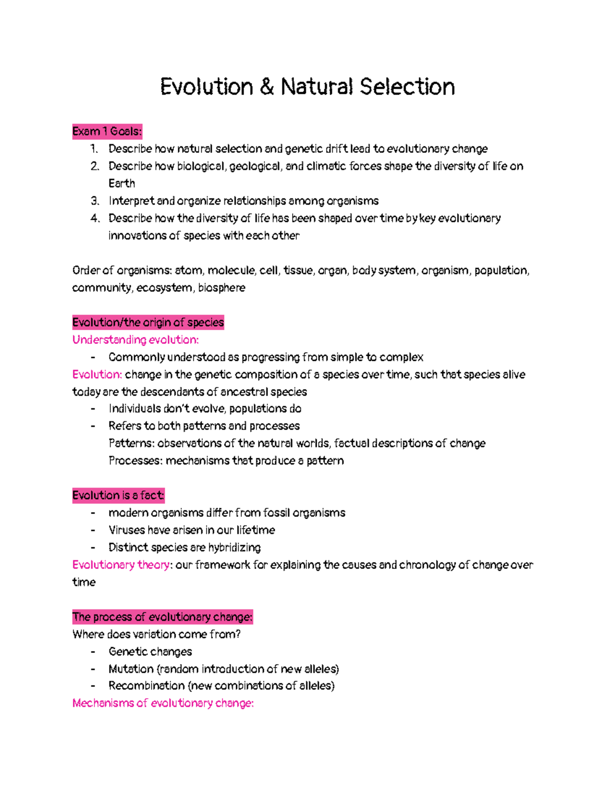 Derek Sweeney - Evolution and Natural Selection - Evolution & Natural ...