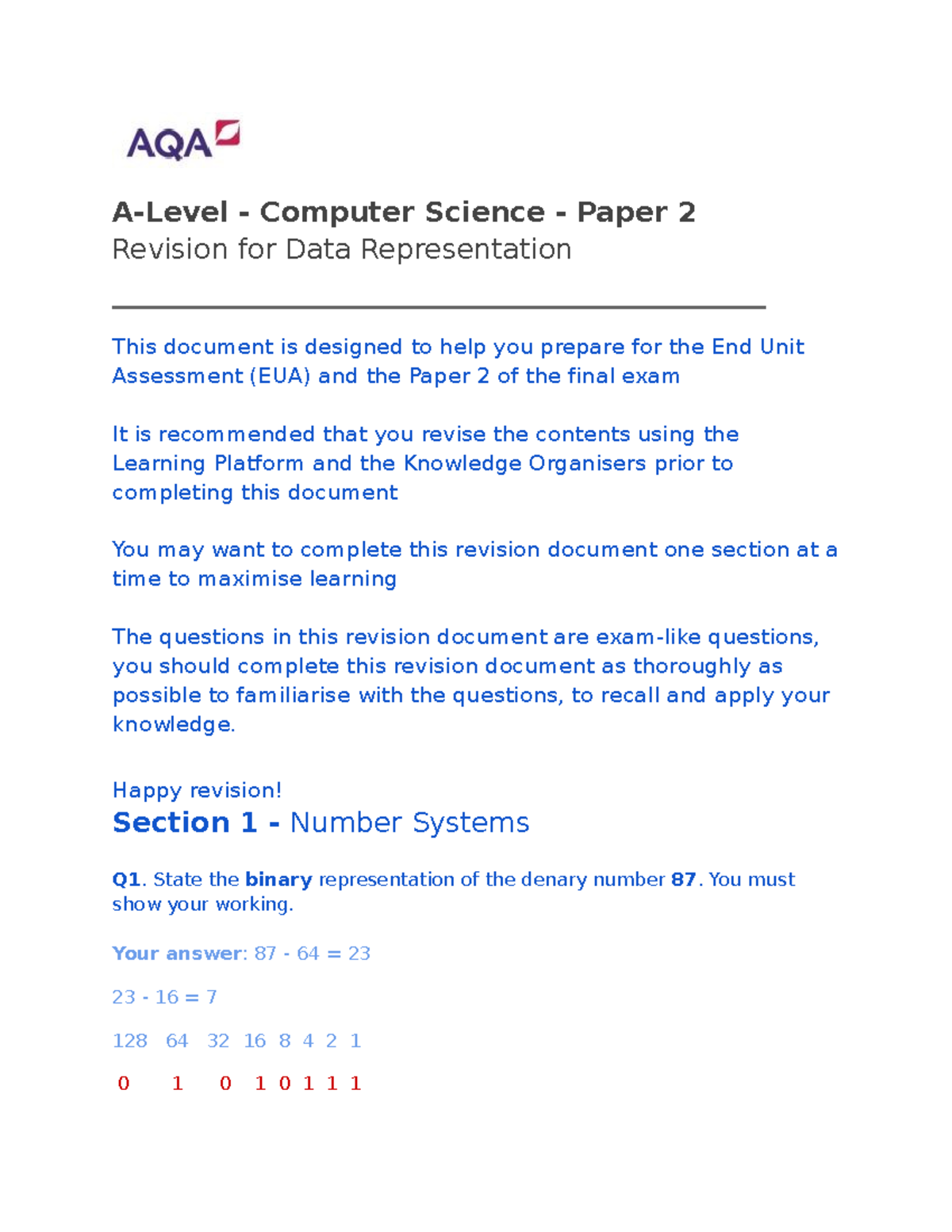 Data Representation - xxxxxxxxxxxxxxxxxxxxxxxx - A-Level - Computer Science - Paper 2 Revision ...