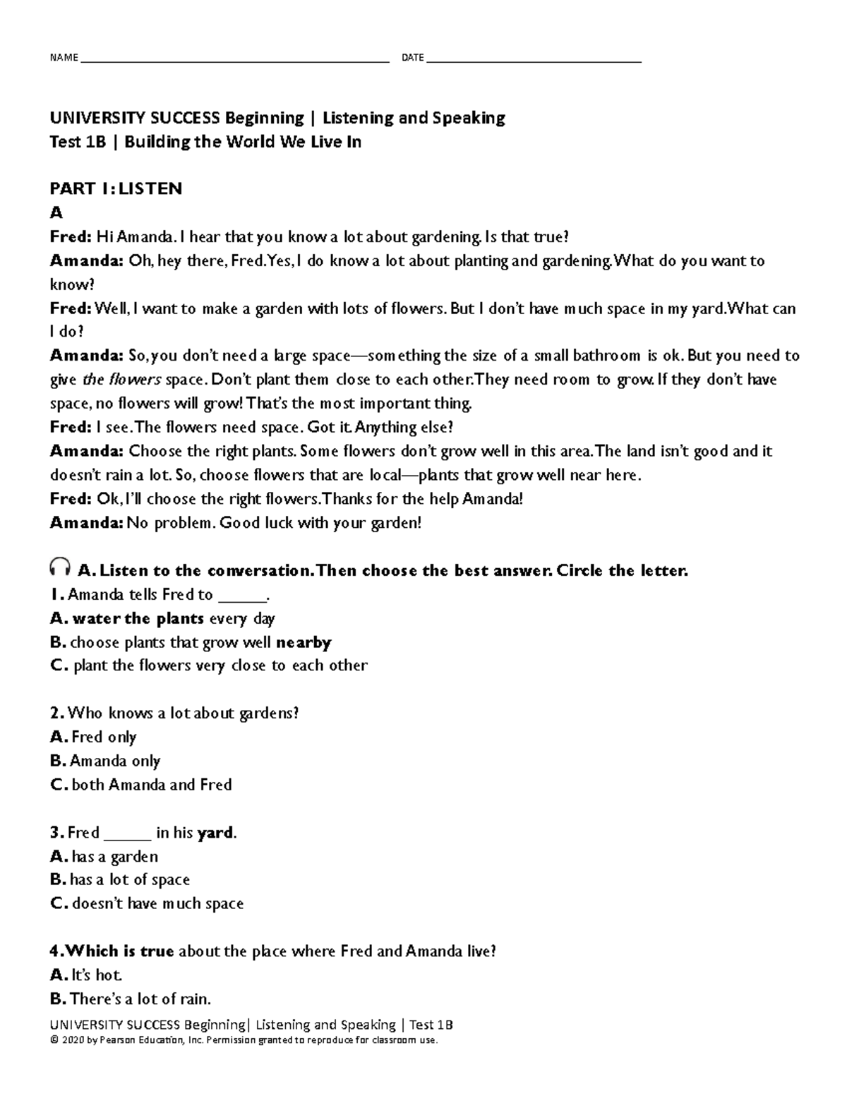 US A1 OC Ch 1B Assessment - UNIVERSITY SUCCESS Beginning | Listening ...