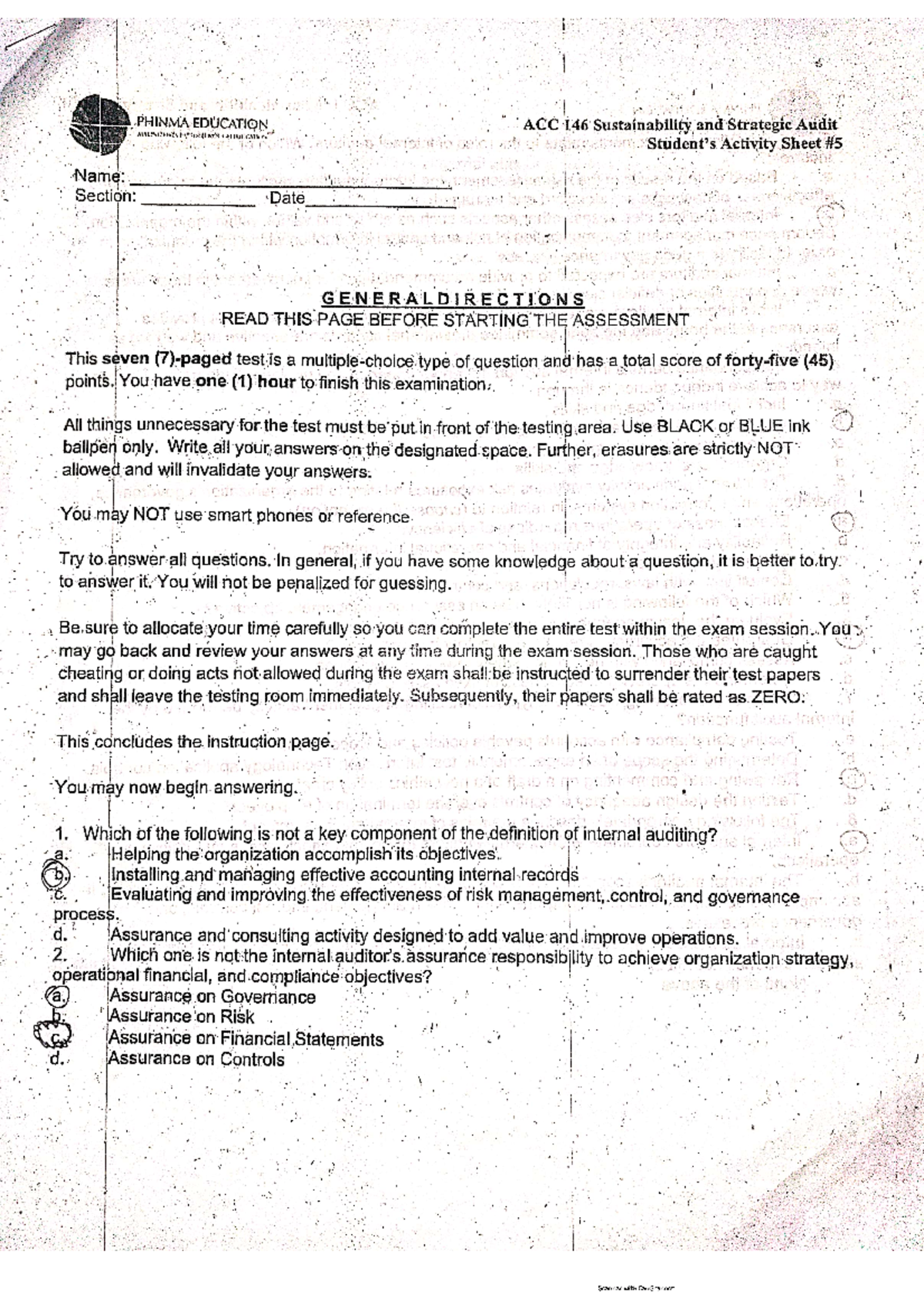 ACC 146 SAS 5 - SUSTAINABILITY AND STRATEGIC AUDIT - Accountancy - Studocu