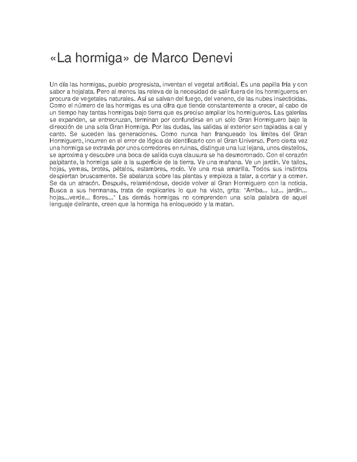 La hormiga de Marco Denevi - «La hormiga» de Marco Denevi Un día las ...