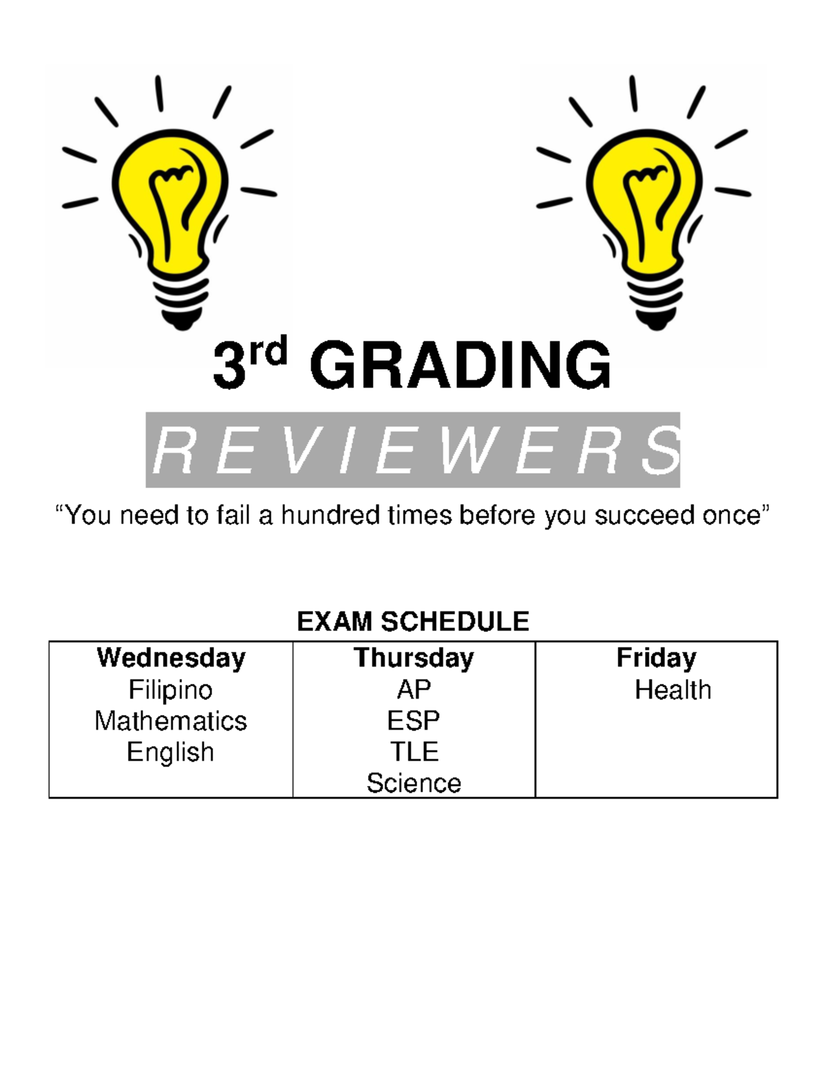 3rd-Grading-Reviewer - 3 rd GRADING R E V I E W E R S “You need to fail ...
