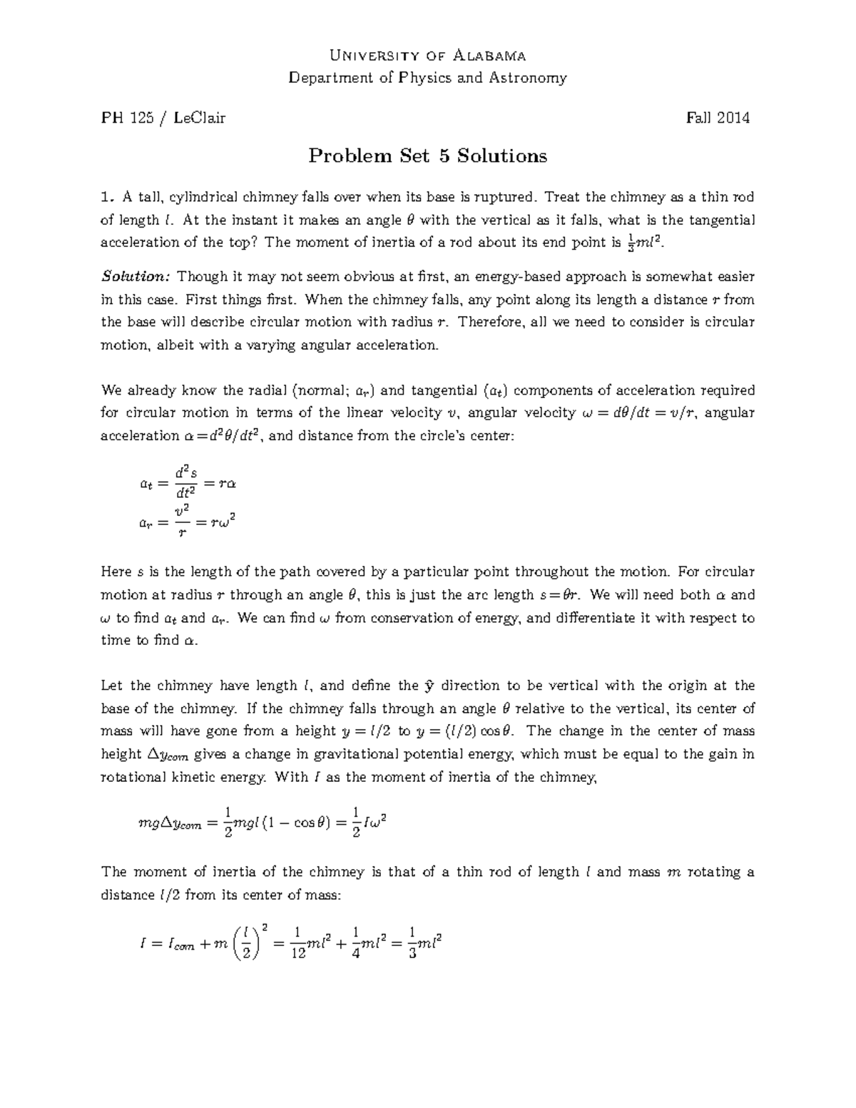 HW5 17Oct14 SOLN - notes - University of Alabama Department of Physics ...