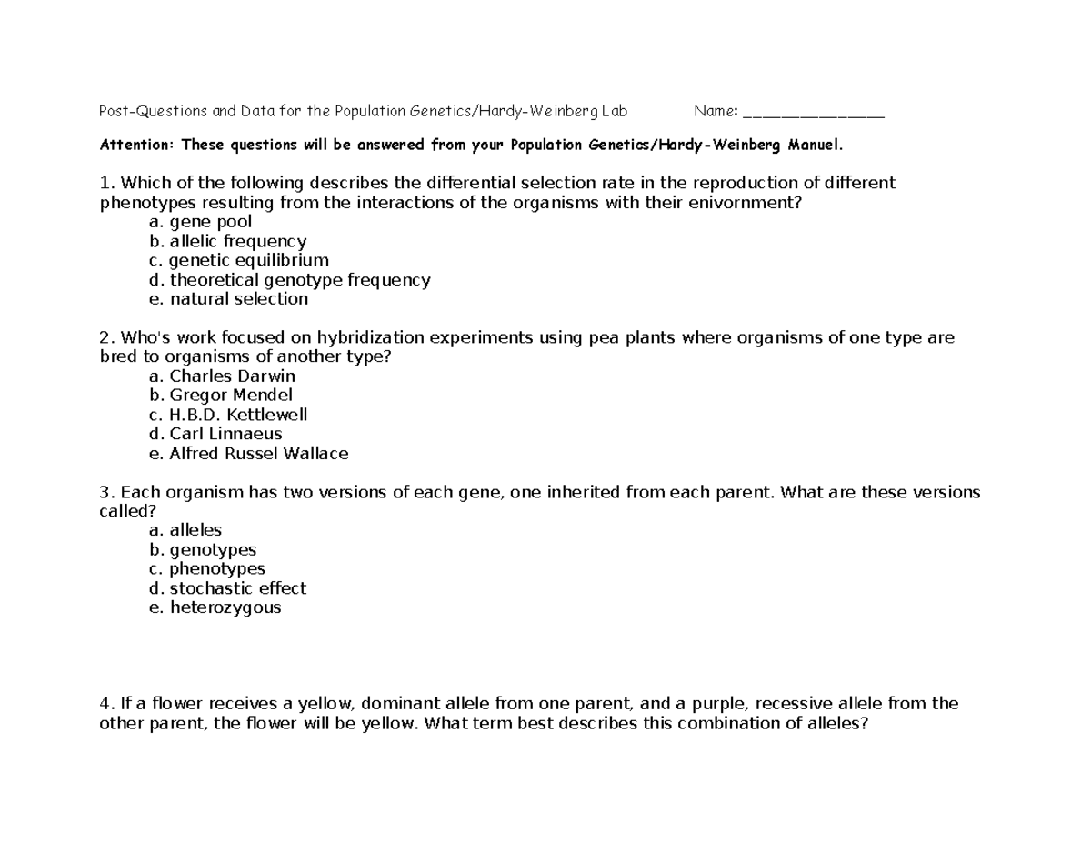 Population+Genetics+Hardy+Weinberg-Post+lab+questions+and+data - Post ...