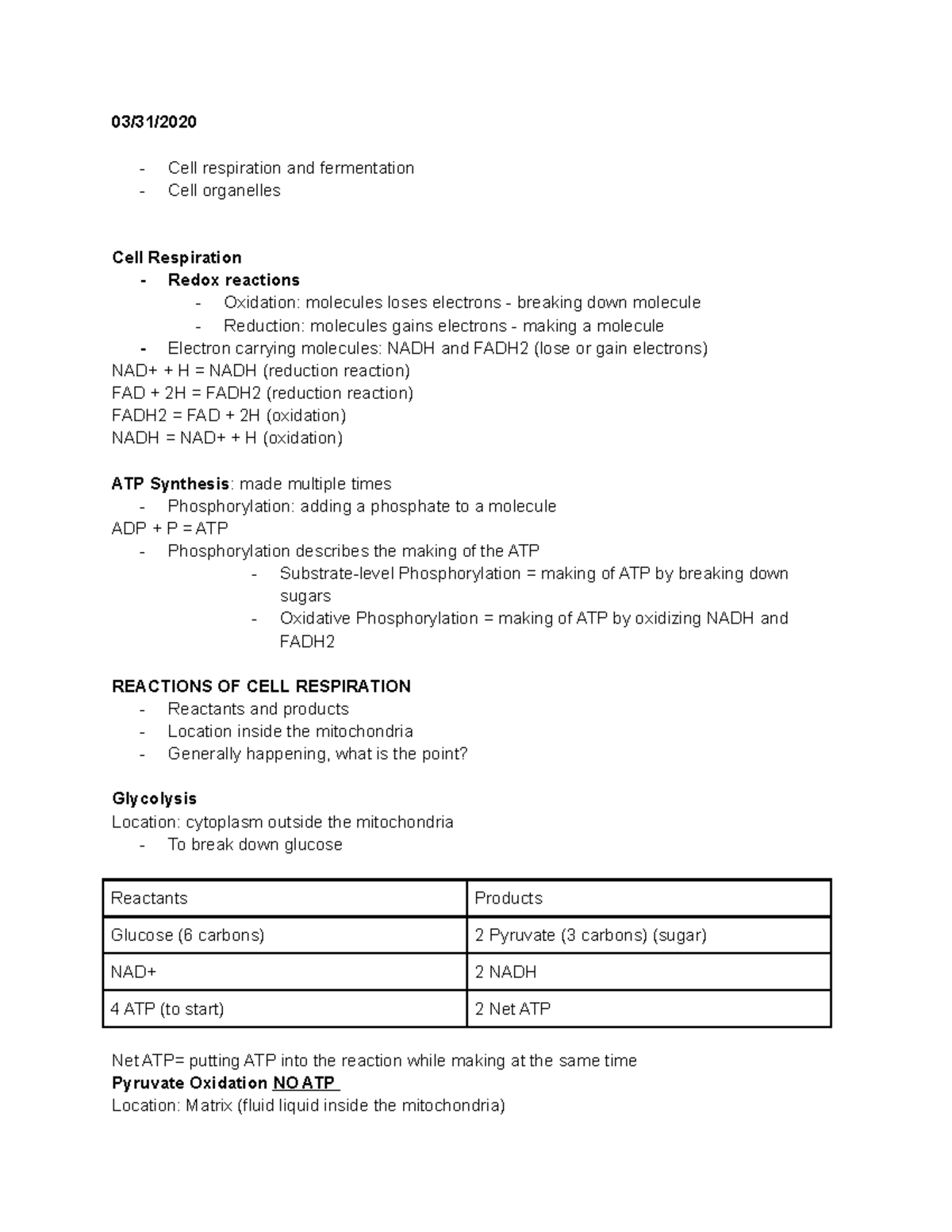 BIO 111-02 - Julia Loreth - 03/31/ Cell respiration and fermentation ...