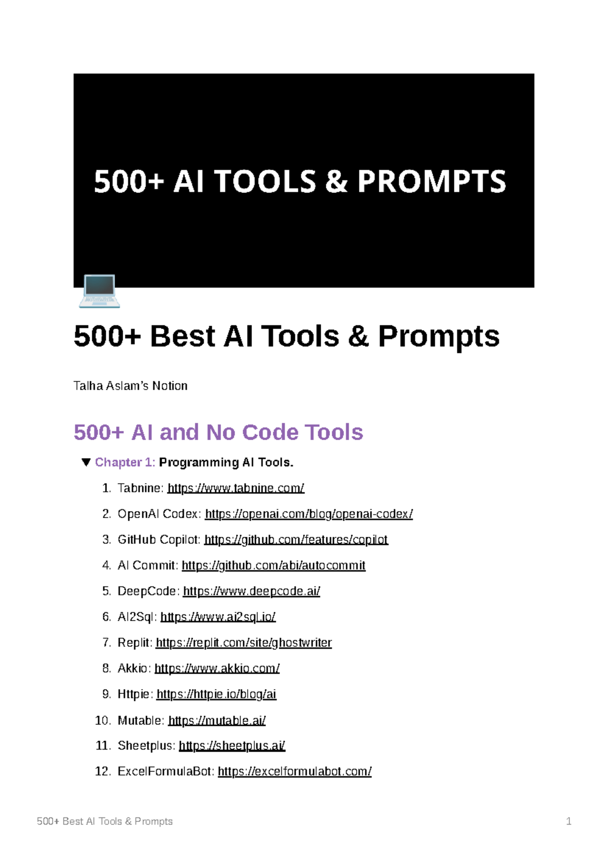 500 Best AI Tools Prompts - © 500+ Best AI Tools & Prompts Talha Aslam ...