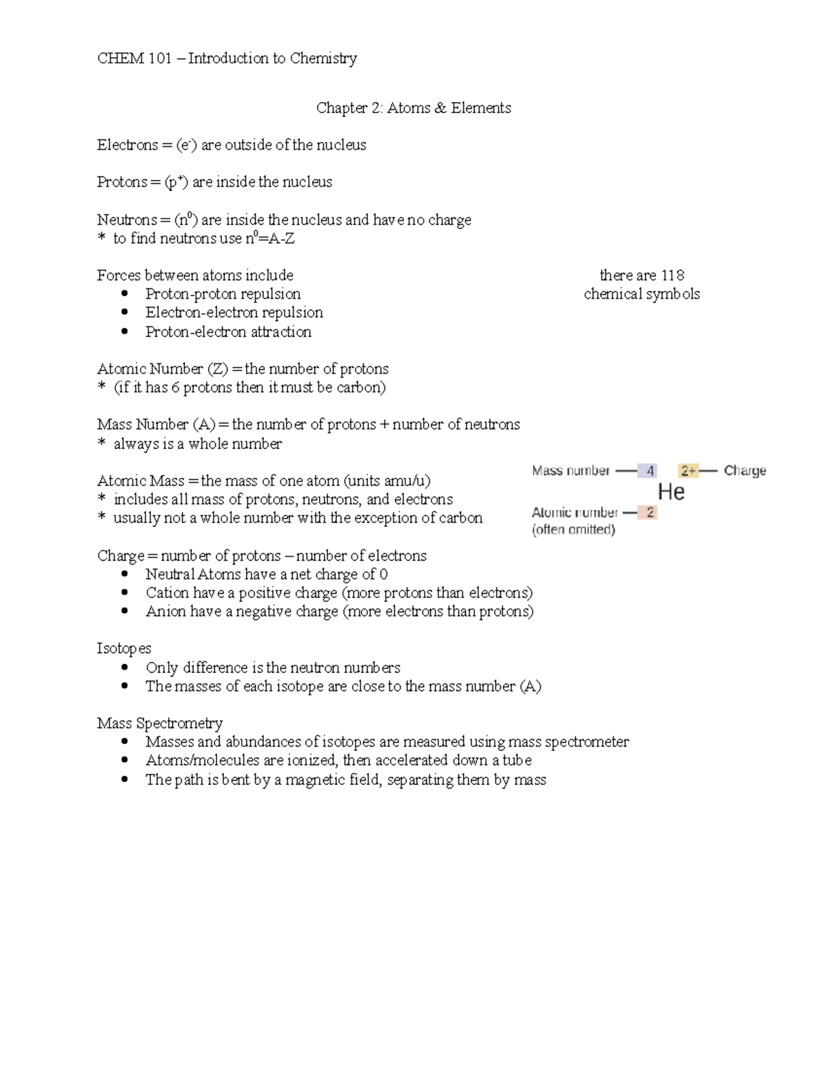 CHEM 101 - Chapter 2 Notes - CHEM 101 – Introduction to Chemistry ...