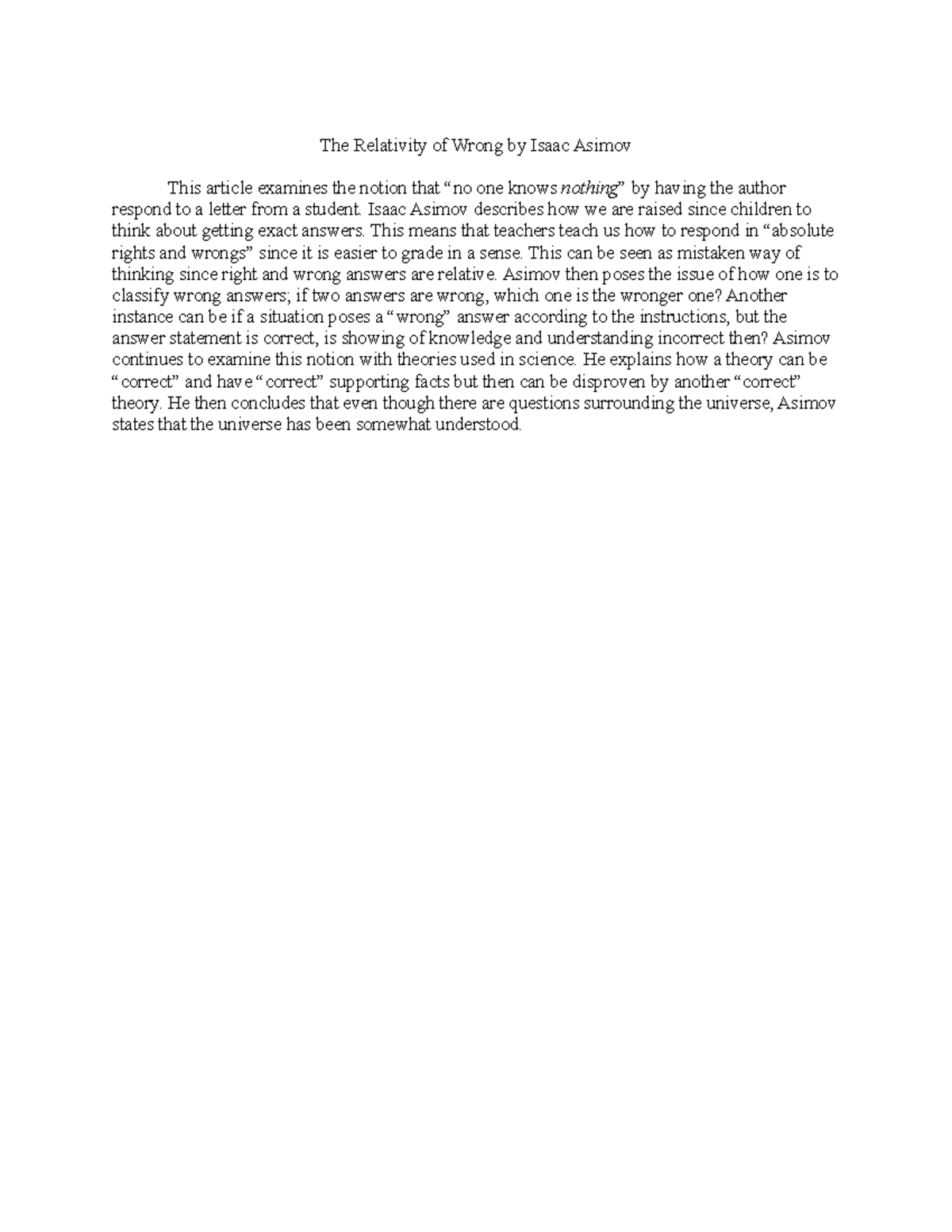 The Relativity of Wrong - Isaac Asimov describes how we are raised ...