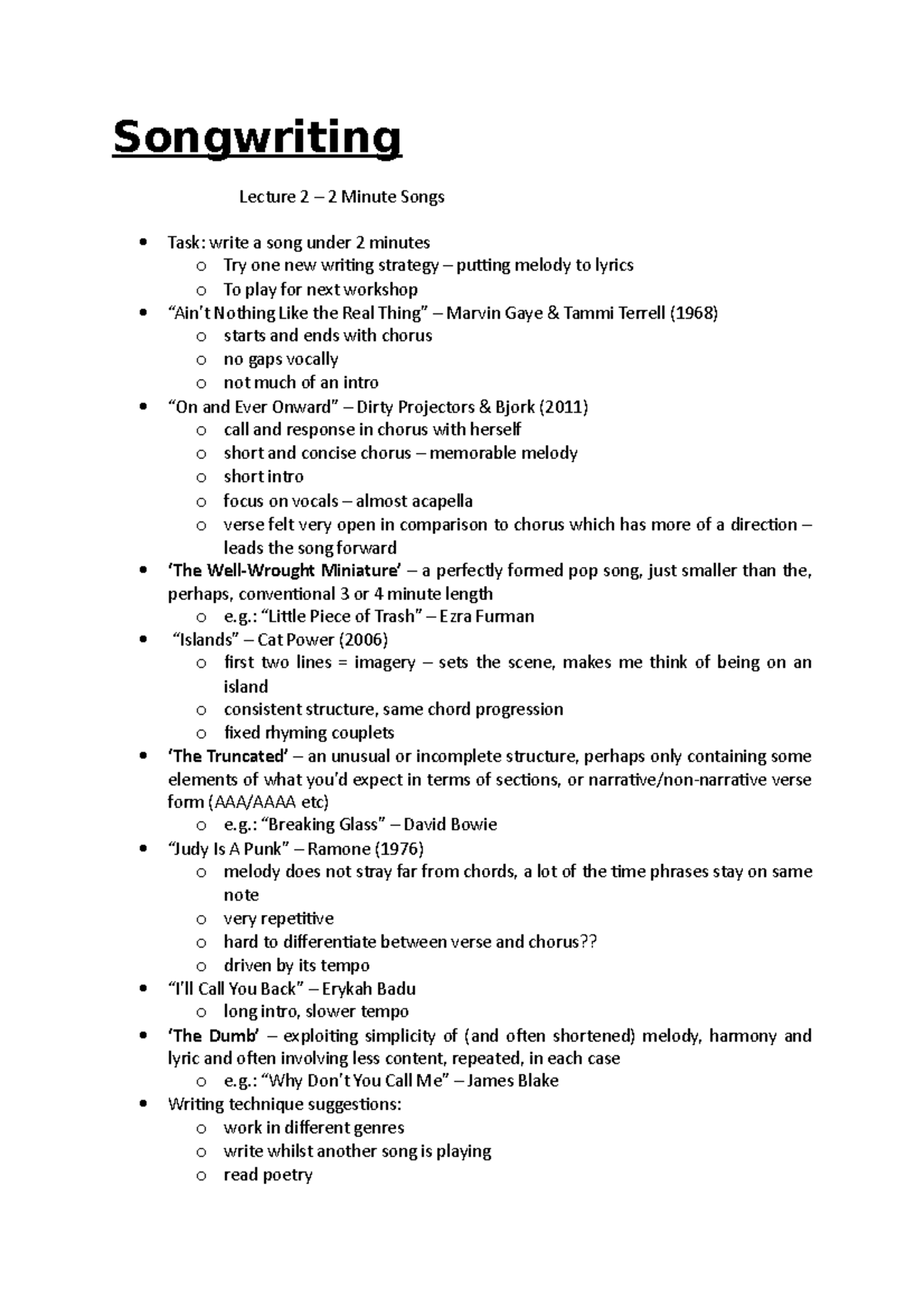 Lecture 2 - 2 Minute Songs - Songwriting Lecture 2 – 2 Minute Songs ...