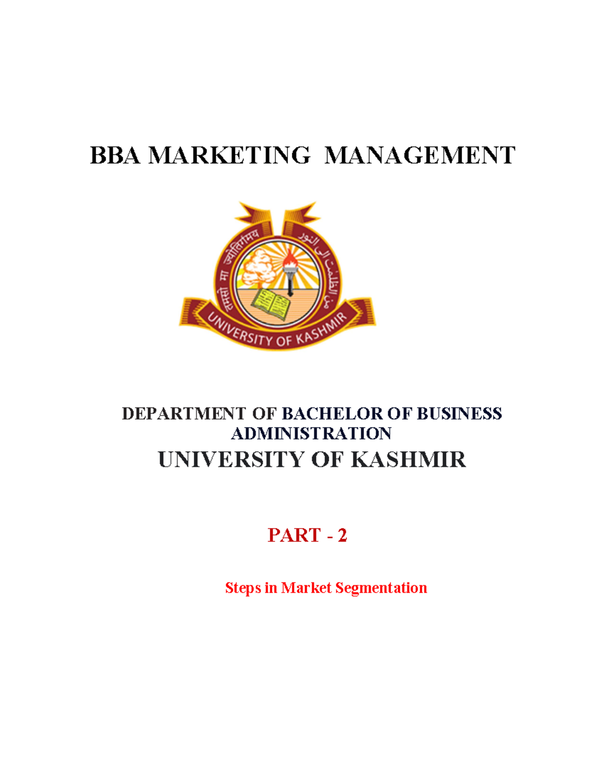 BBA Marketing Management PART 2 Steps in Market Segmentation - BBA ...