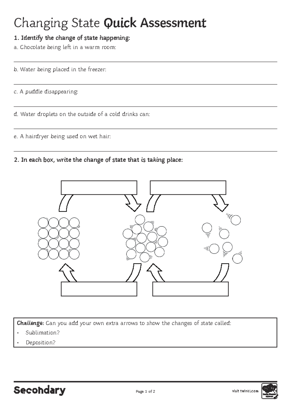 3 changing state activity sheet 2 - Changing State Quick Assessment 1 ...