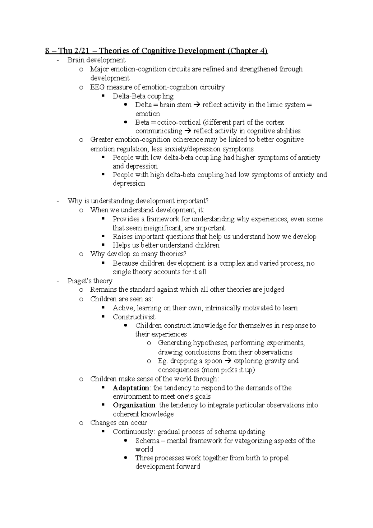 Developmental chapter 4 - 8 – Thu 2/21 – Theories of Cognitive ...