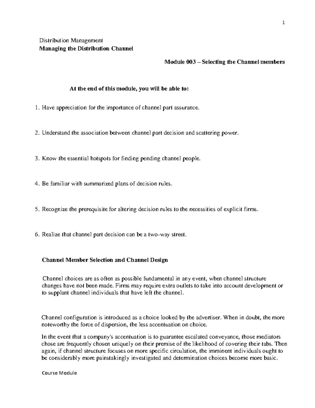 W6 Module 3 - Selecting the Channel members - Distribution Management ...