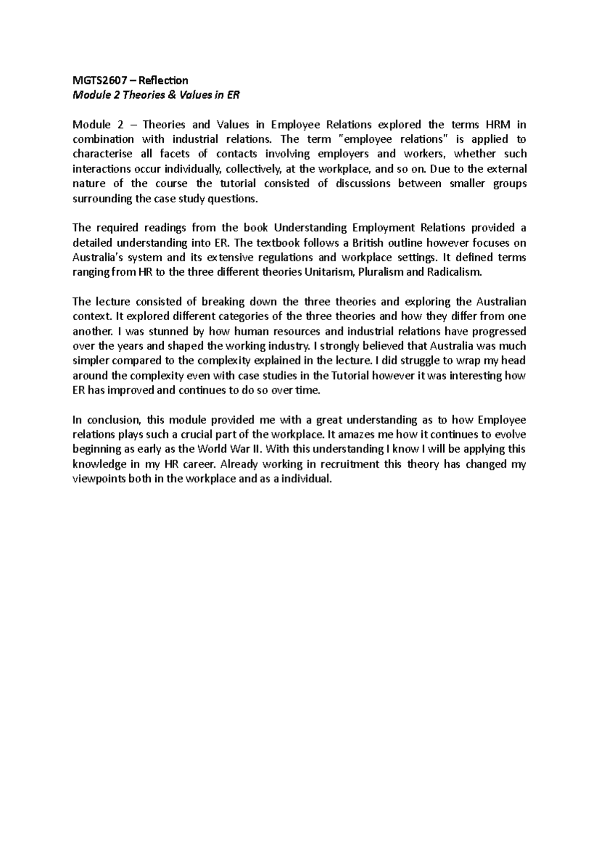 MGTS2607 - Reflection - MGTS2607 – Reflection Module 2 Theories ...