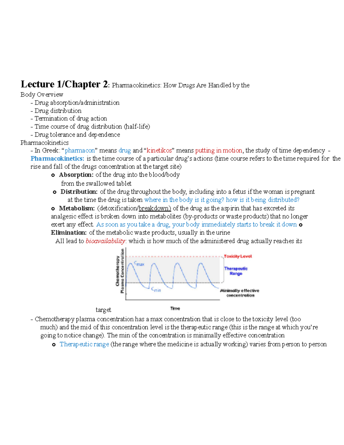 Midterm Notes 1 - Lecture 1/Chapter 2: Pharmacokinetics: How Drugs Are ...