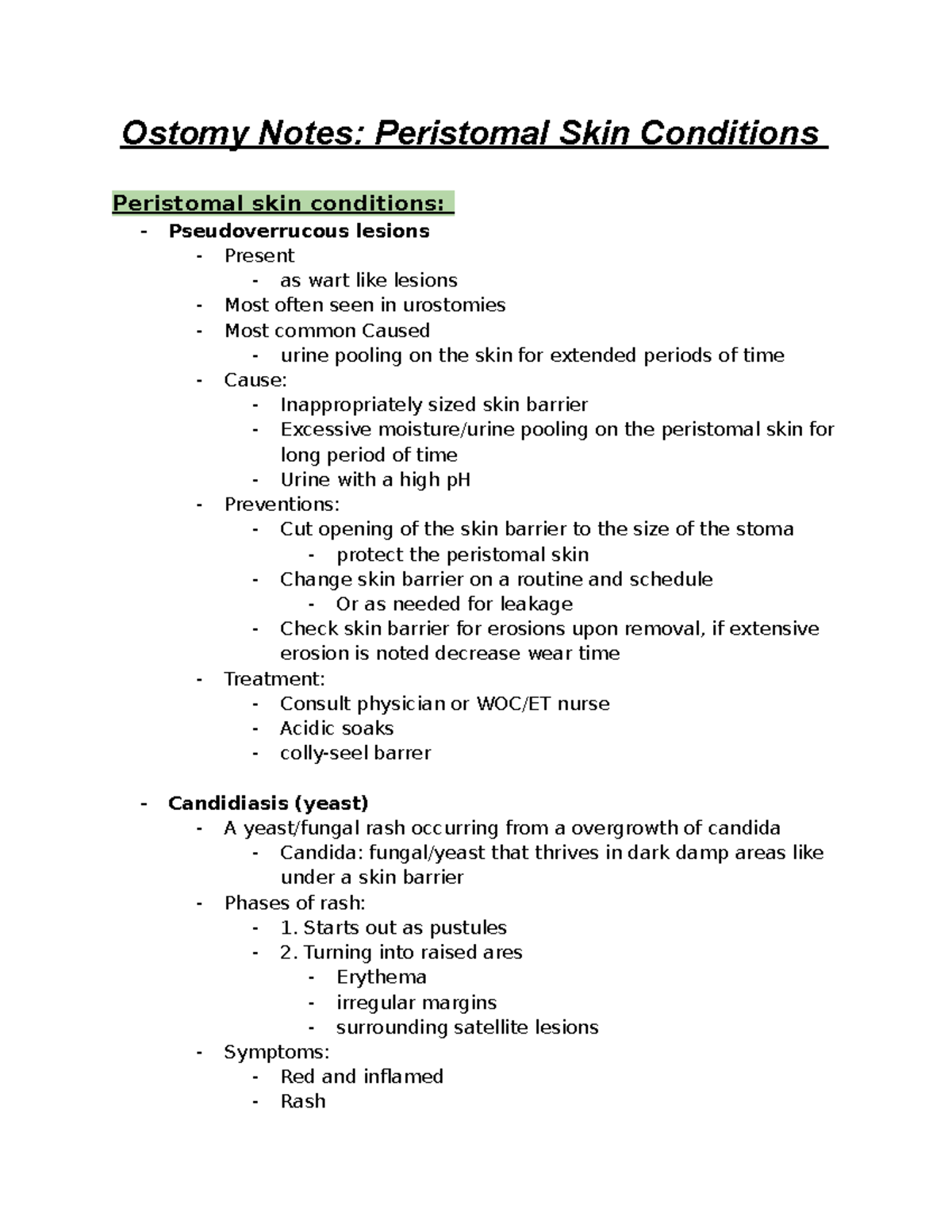 SKIN Conditions - Ostomy lecture notes: skin changes for each ostomy ...