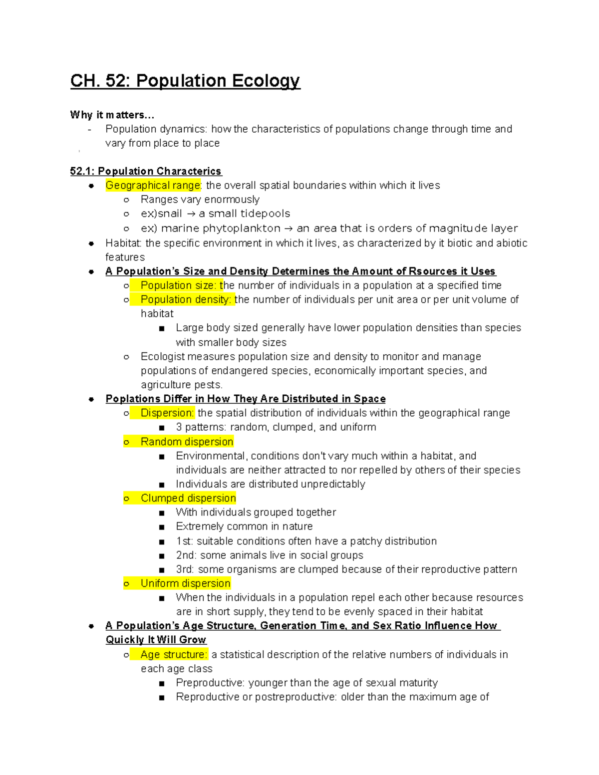 CH 52: Population Ecology - CH. 52: Population Ecology Why it matters ...