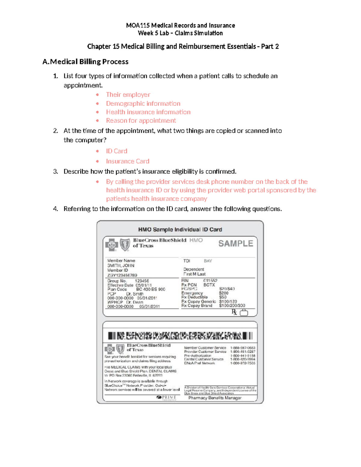 Week 5 Online Lab - Week 5 Lab – Claims Simulation Chapter 15 Medical ...