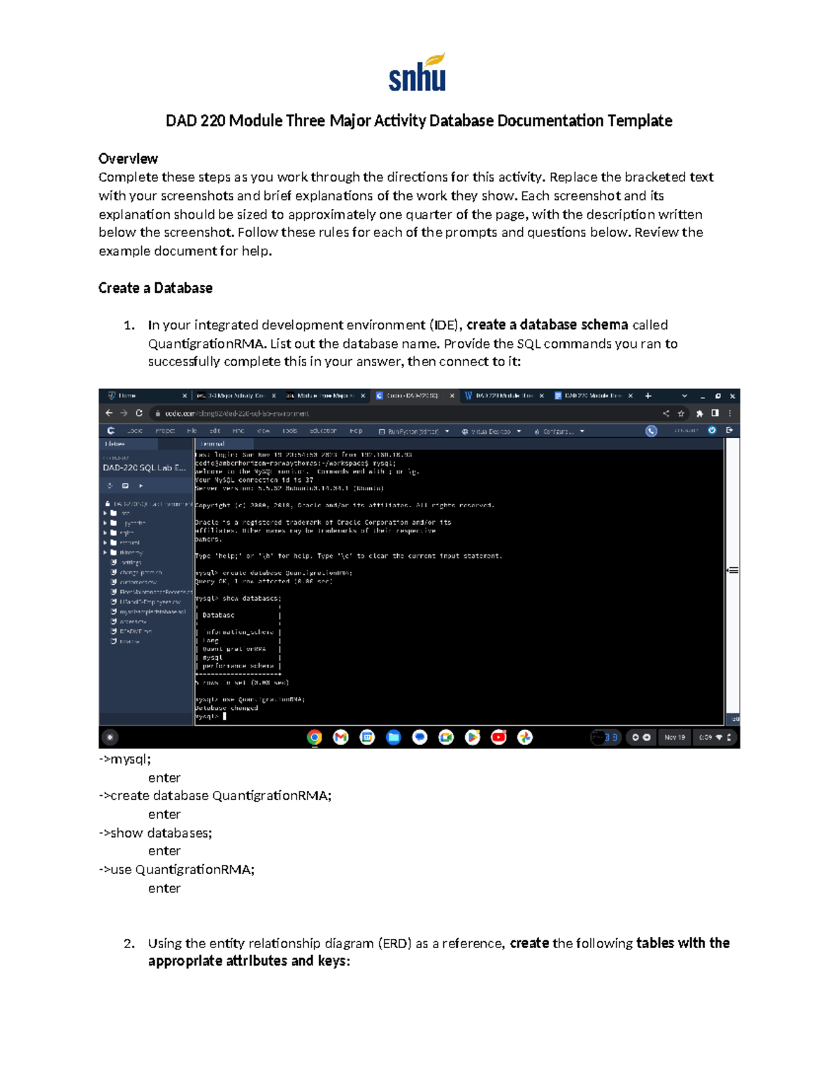 Long DAD 220 Module Three Major Activity Database Documentation Template (2) - DAD 220 Module ...