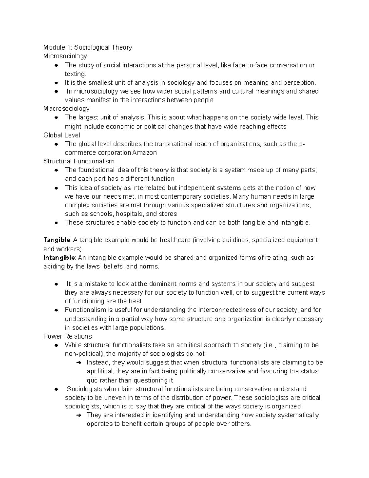 SOC Notes - Module 1: Sociological Theory Microsociology The study of ...